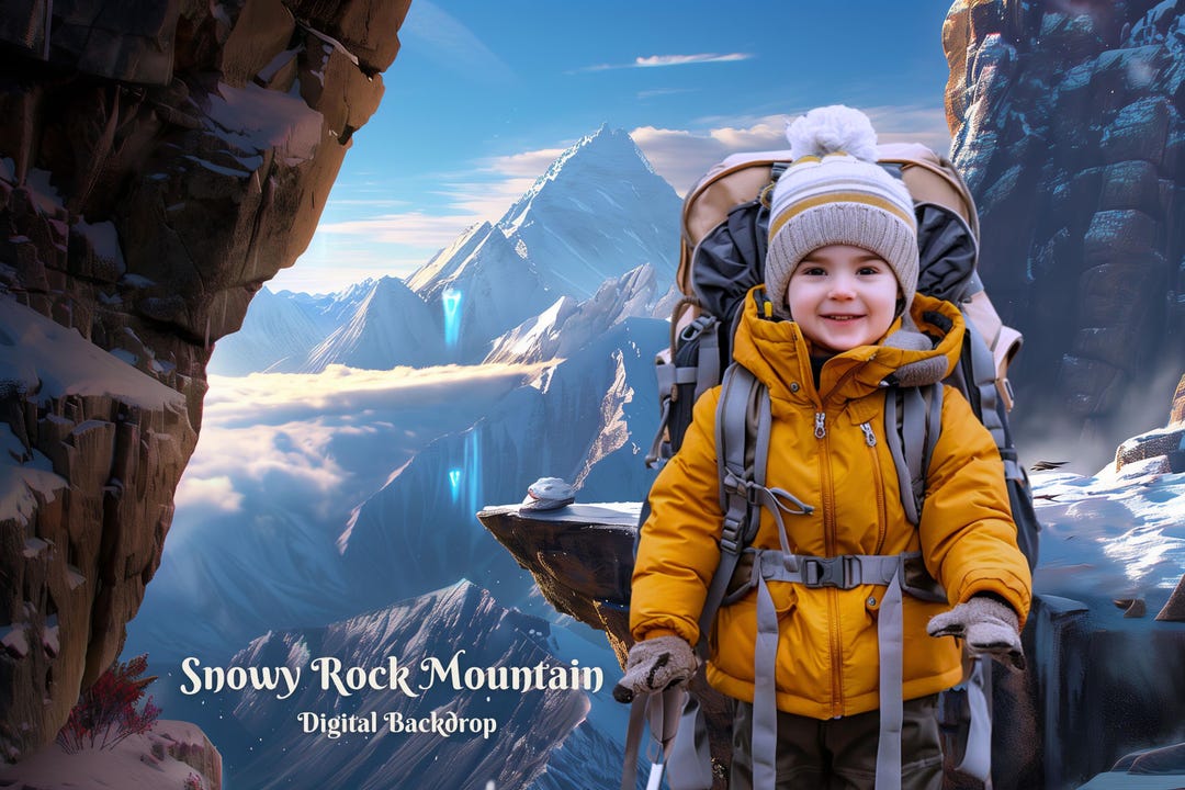 Snowy Rock Mountain Digital Backdrop Chilly Winter Background for Cold ...