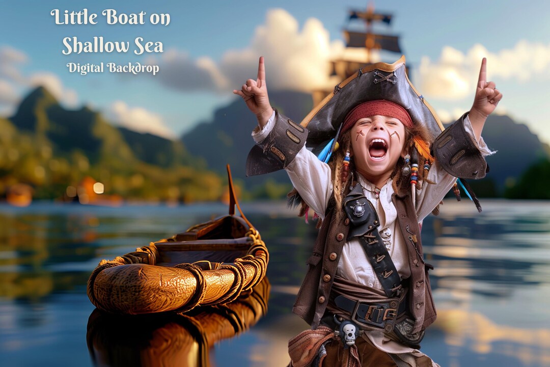 Little Boat on Shallow Sea Digital Backdrop for Sea Pirate Survivor ...