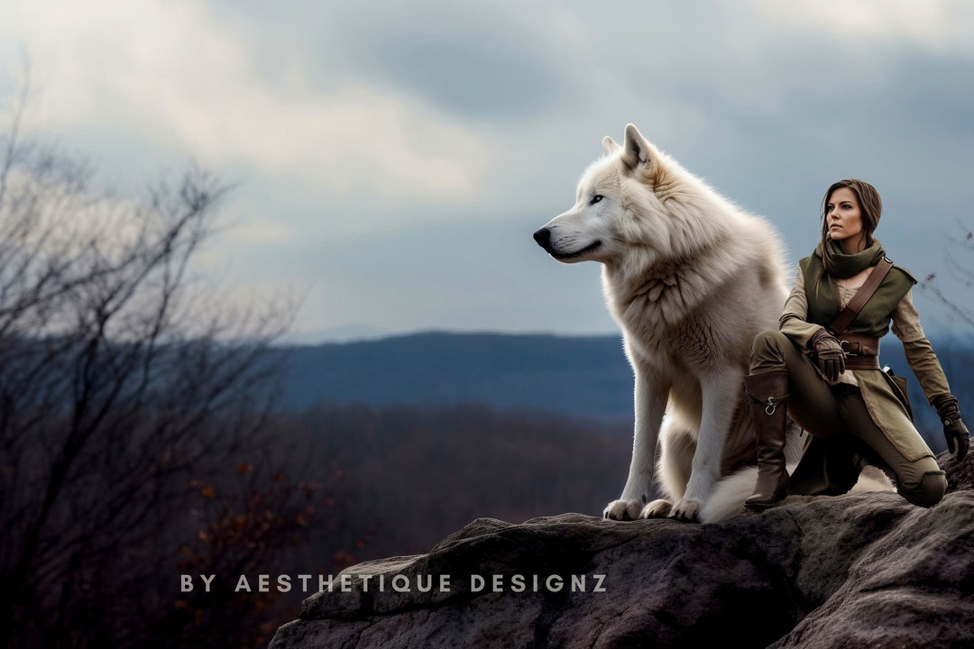 Giant White Wolf Digital Backdrop Huntress Photo Background Direwolf ...