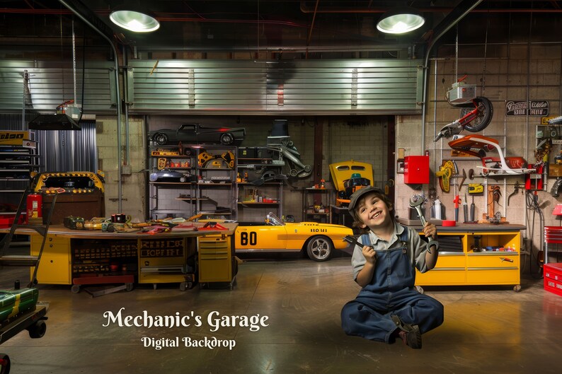 Mechanic's Garage Digital Backdrop Car Technician Photography ...