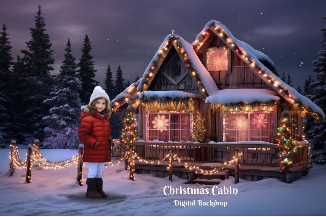 Christmas Cabin Digital Backdrop Cozy Cabin in Christmas Winter ...