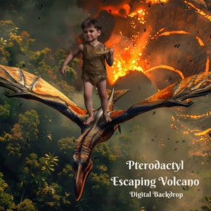 Pterodactyl Escaping Volcano Digital Backdrop Flying Dinosaur Digital ...