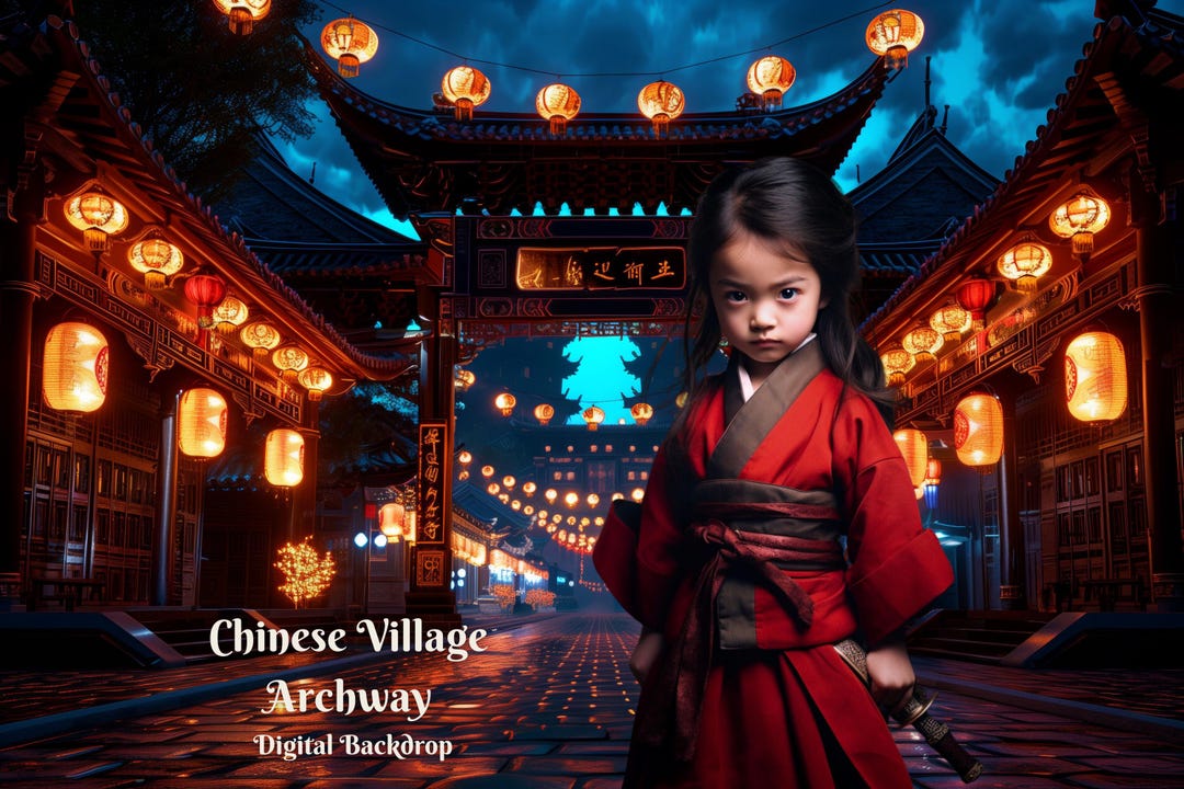 Chinese Village Archway Digital Backdrop Chinese Lantern Town ...
