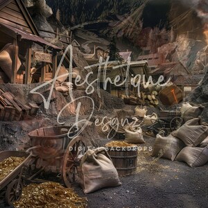 Miner's Village Digital Backdrop Gold Miner's Camp Digital Background Crystal Shards Digital ...