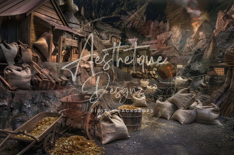 Miner's Village Digital Backdrop Gold Miner's Camp Digital Background ...