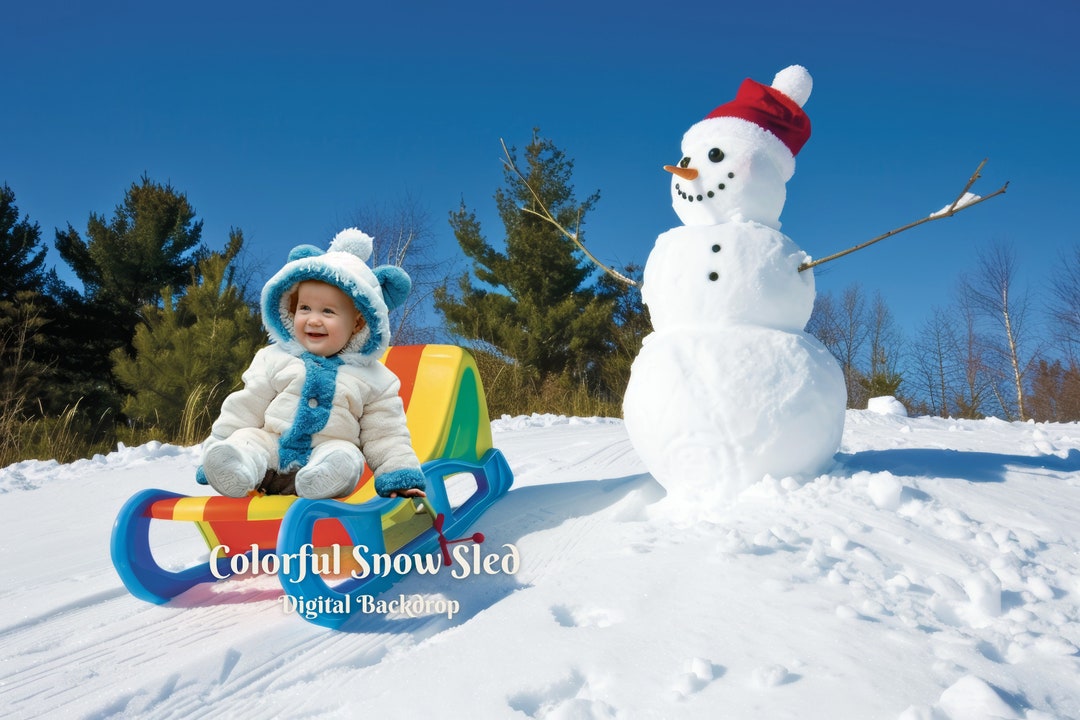 Colorful Snow Sled Digital Backdrop Chilly Winter Background for Snowy ...