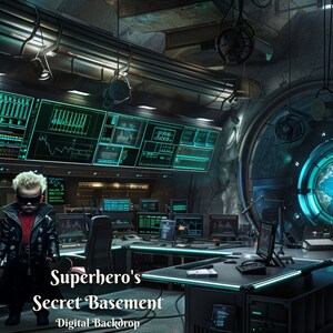 Superhero's Secret Hideout Digital Backdrop for Bunker Tech Office ...