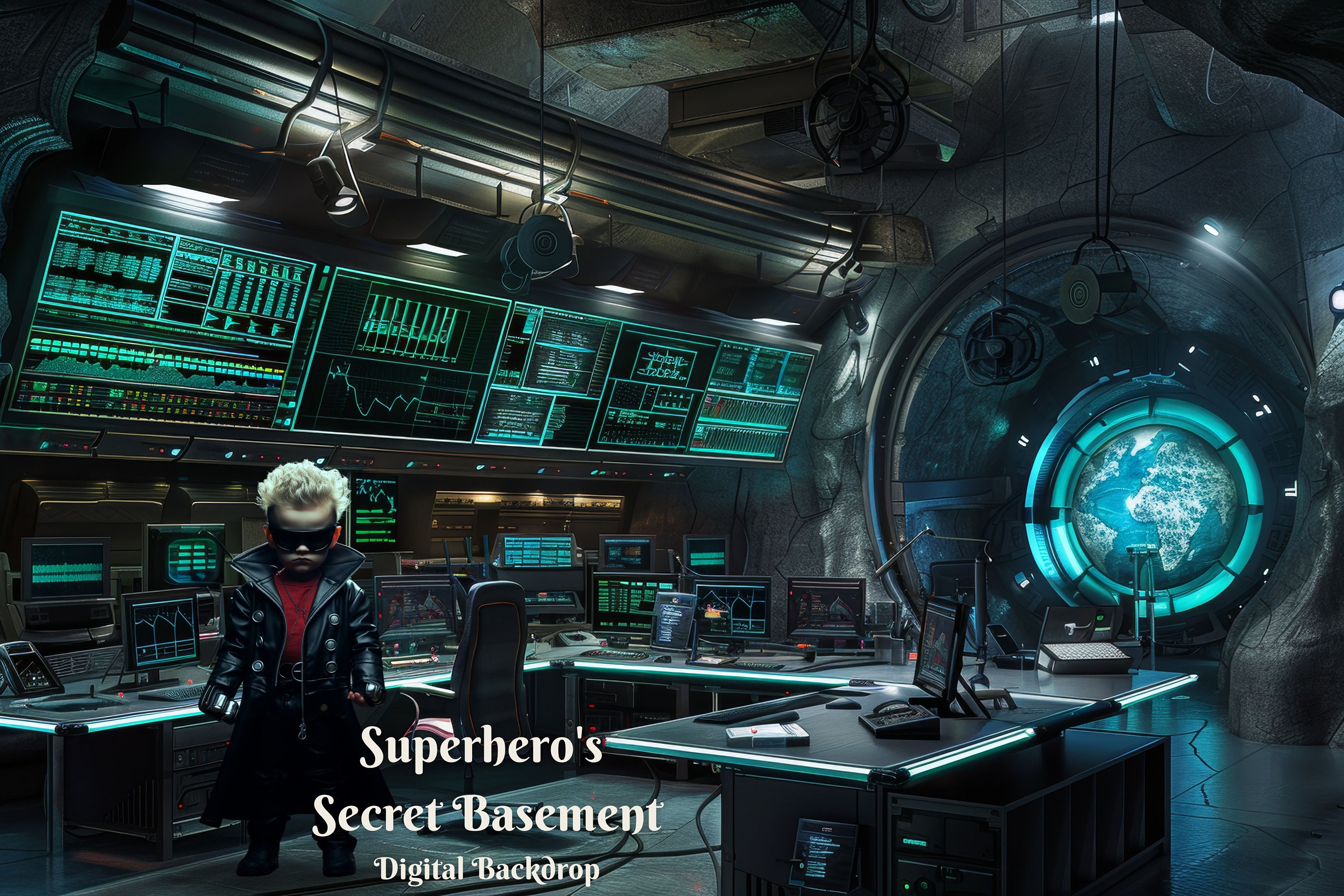 Superhero's Secret Hideout Digital Backdrop for Bunker Tech Office ...