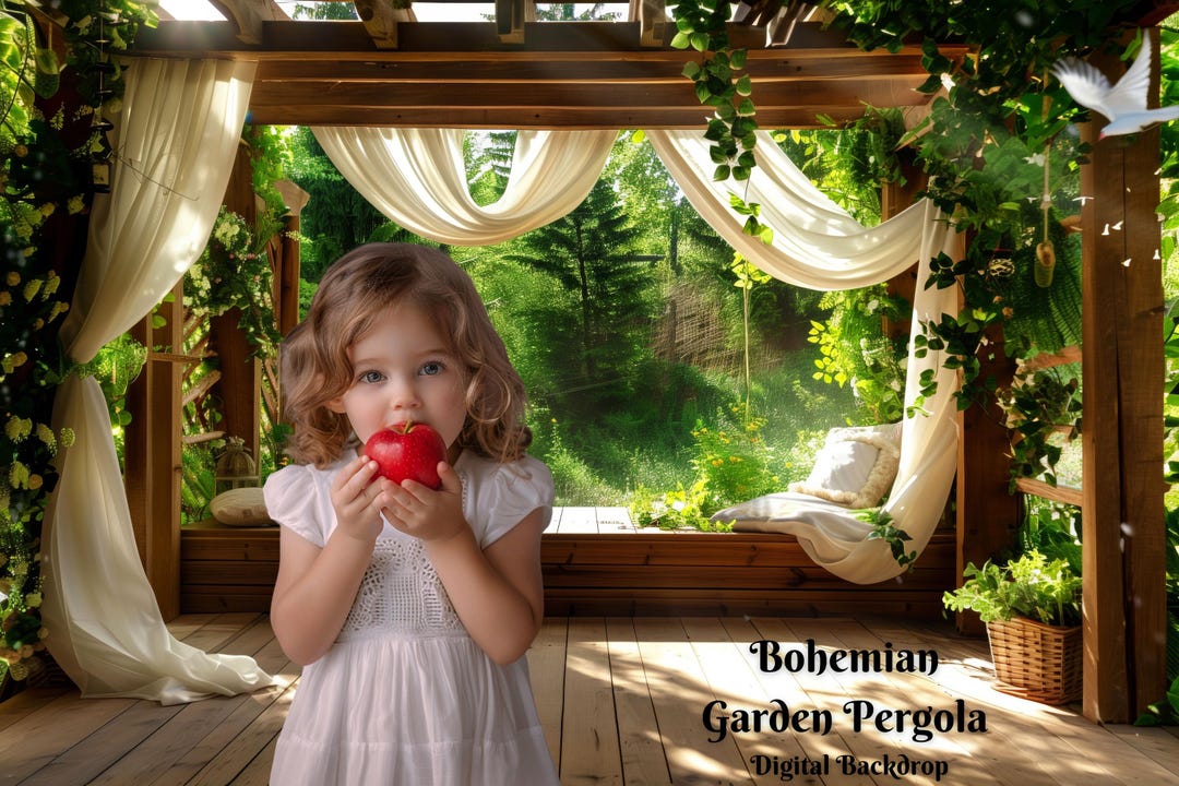 Bohemian Garden Pergola Digital Backdrop Lush Green Garden Digital ...