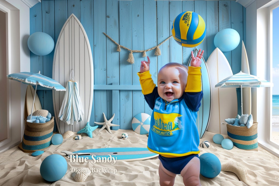 Blue Sandy Beach Shack Digital Backdrop Summer Outing Digital ...