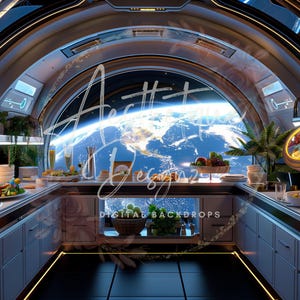 Space Ship's Kitchen Corner Digital Backdrop for Advanced Future ...