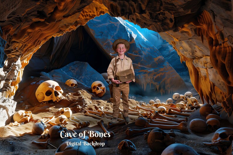 Cave of Bones Digital Backdrop Kid Archeologist Digital Background for ...