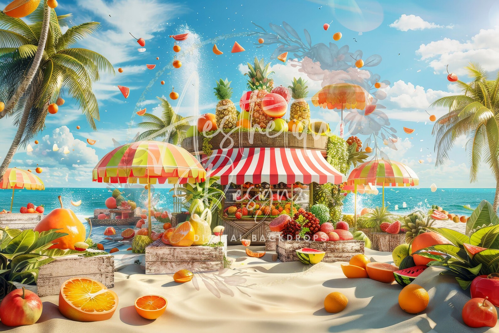 Fruit Paradise Digital Backdrop Beach Fruit Paradise Digital Background ...