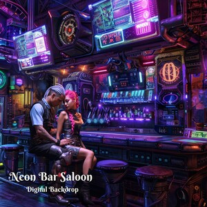Neon Bar Saloon Digital Backdrop for Futuristic Dystopian City ...