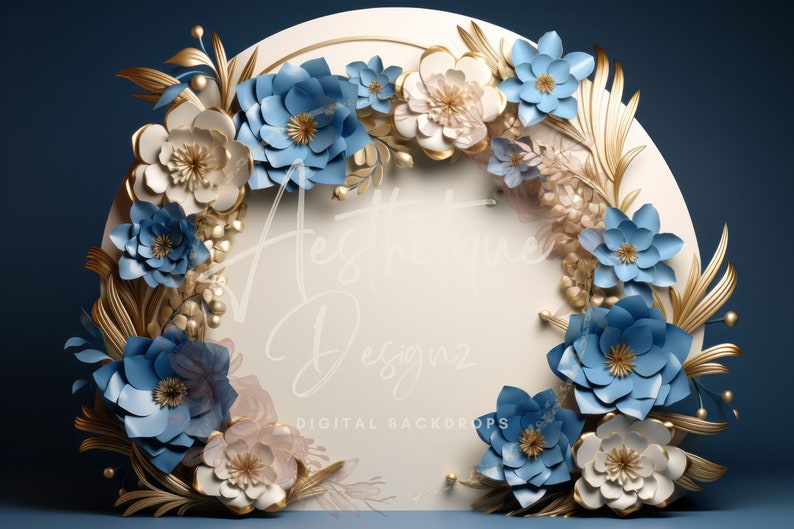 122 Blue Floral Arch Backdrop Baby Blue Photography Background Blue and ...