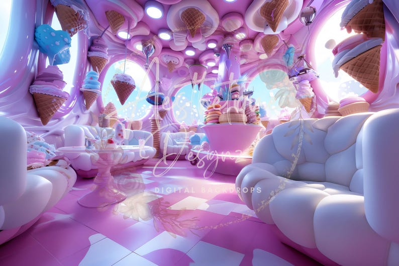 Fantasy Ice Cream Lobby Land Digital Backdrop Candyland Background Big ...