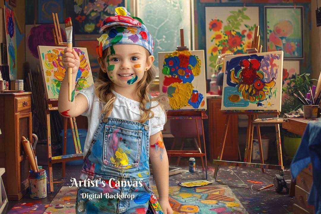 Artist's Canvas Digital Backdrop Art Studio Photo Background for Kid ...