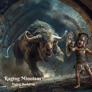 Raging Minotaur Digital Backdrop Bull Rampage Digital Background for Labyrinth Creative ...