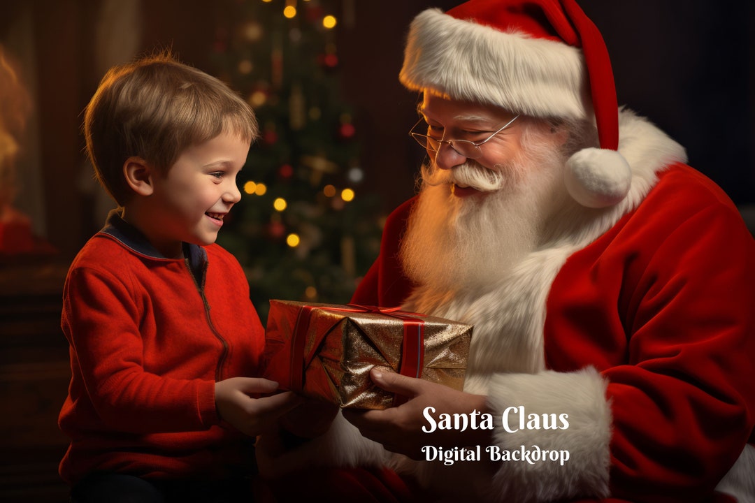 Santa Claus Digital Backdrop Christmas Gift Giving Digital Background ...