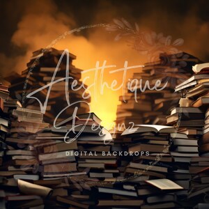Book Lover's Pile of Books Digital Backdrop Library Books Photography ...