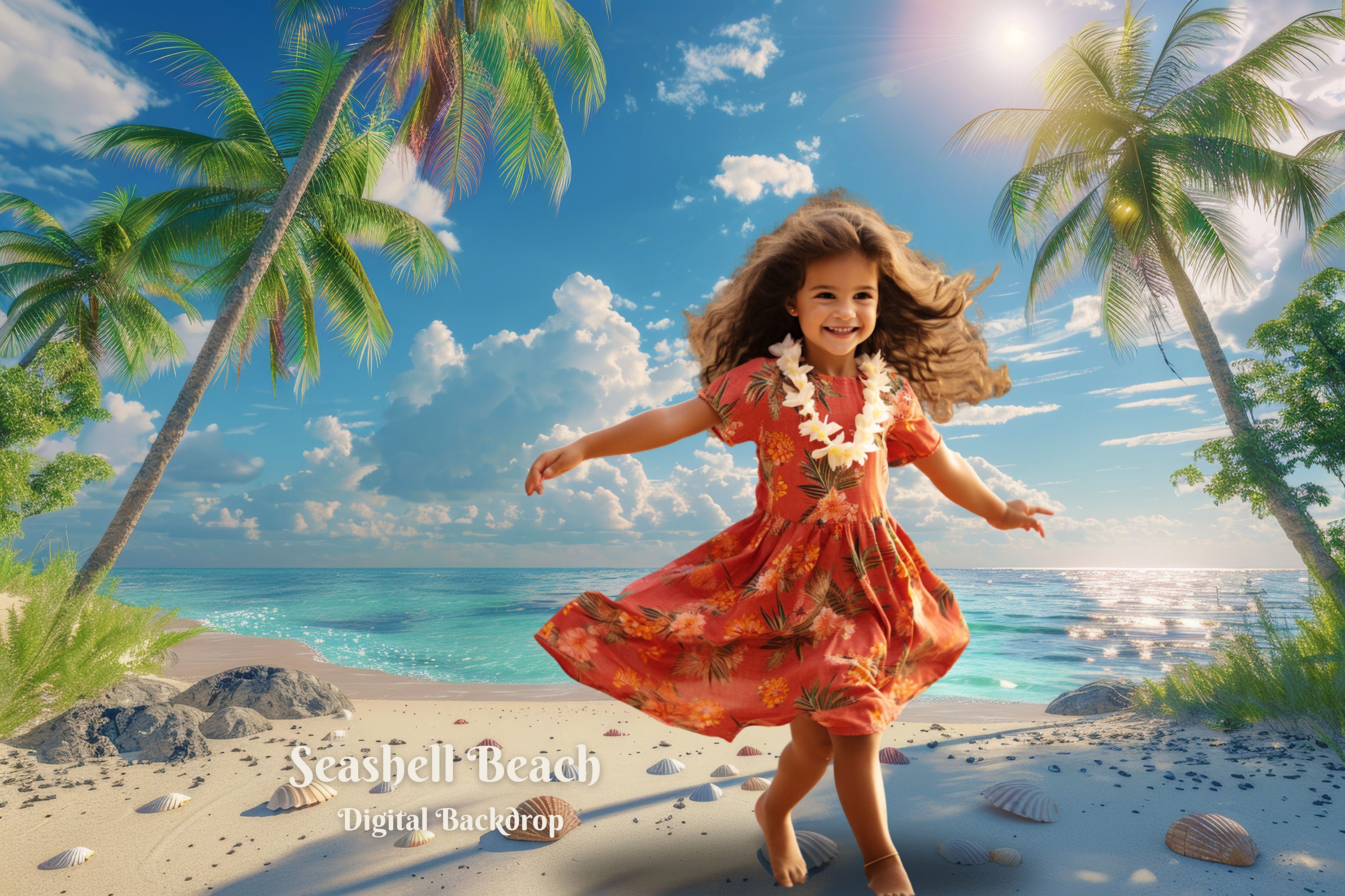 Seashell Beach Digital Backdrop Hot Summer Beach Digital Background ...