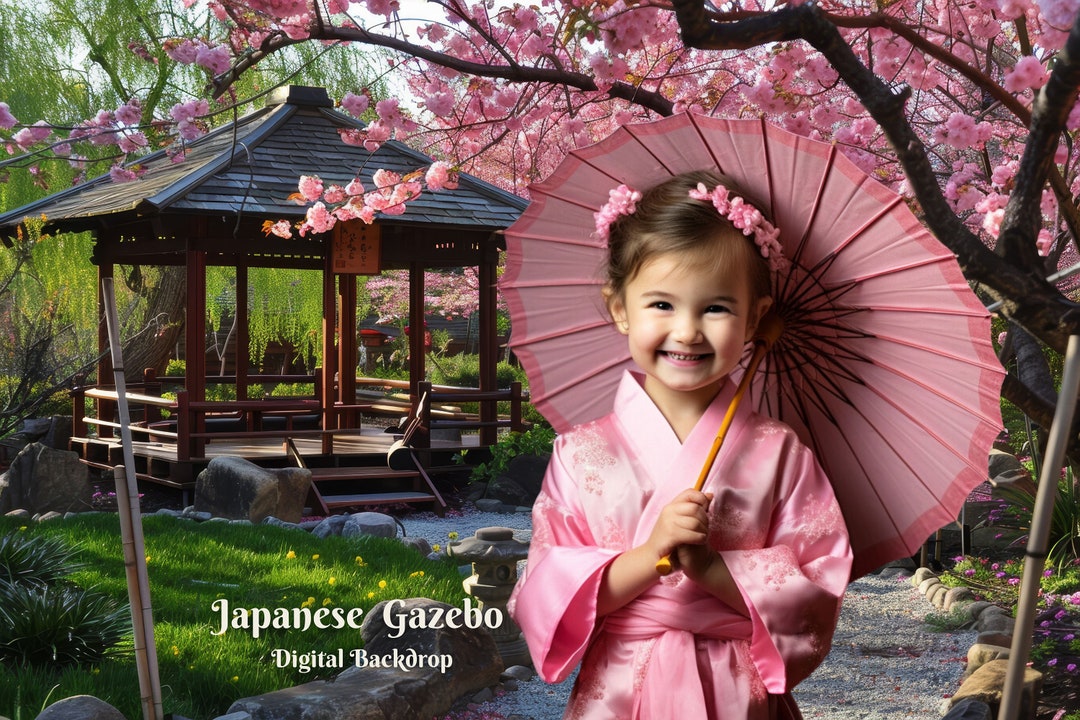 Japanese Gazebo Digital Backdrop for Cherry Blossoms Tower Photo ...