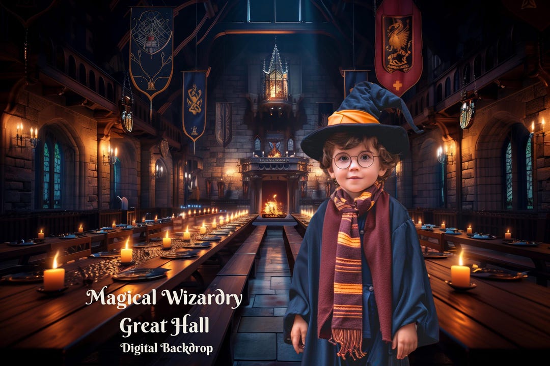Magical Wizardry Great Hall Digital Backdrop Wizard and Witch ...