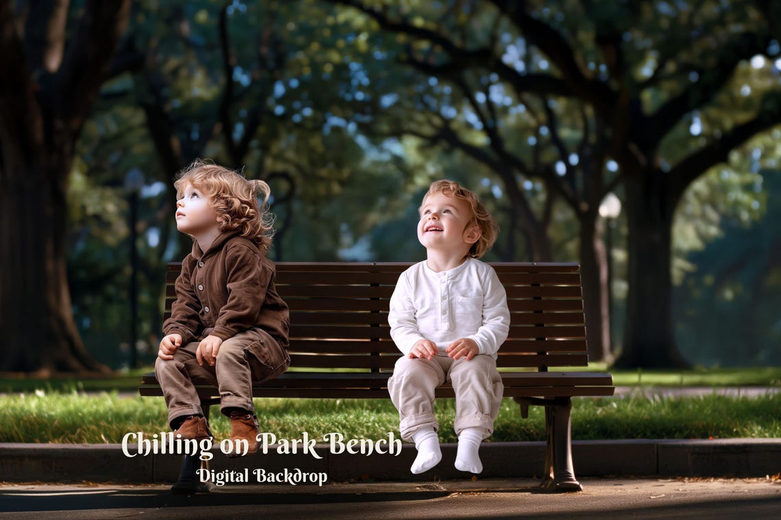 Chilling on Park Bench Digital Backdrop for Outdoor Joggers Composite ...