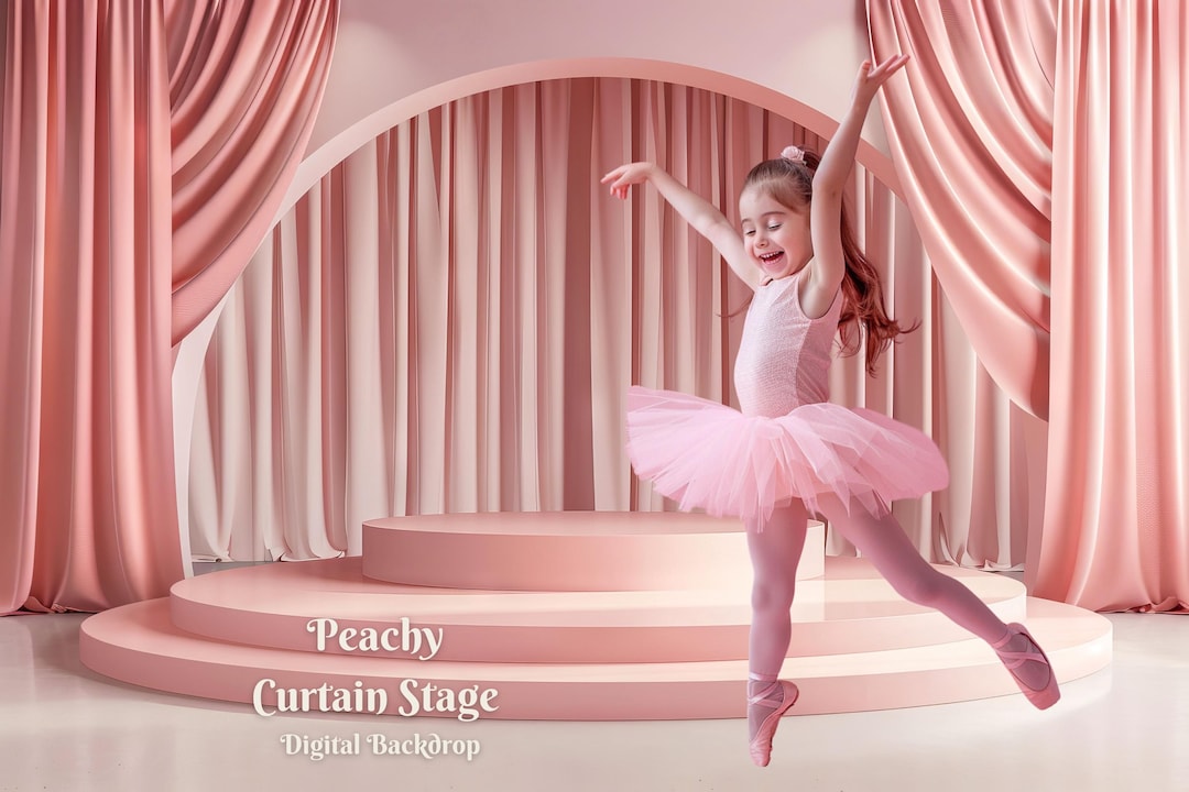 Peachy Curtain Stage Digital Backdrop for Ballerina Stage Composite ...