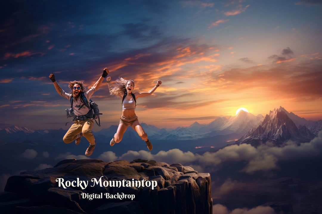 Rocky Mountaintop Digital Backdrop for Reaching Success Composite ...