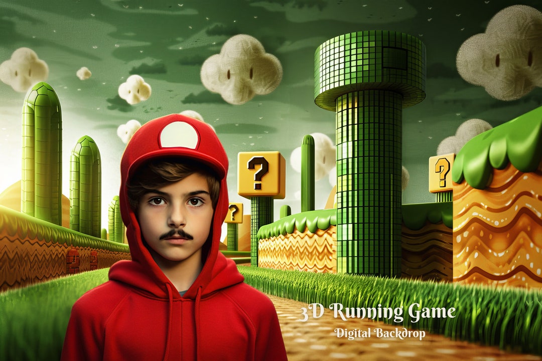 3D Running Game Digital Backdrop for Jumping on Mystery Box Composite ...