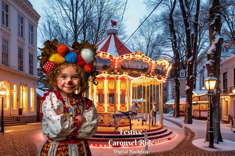 Festive Carousel Ride Digital Backdrop Colorful Circus Photo Background ...