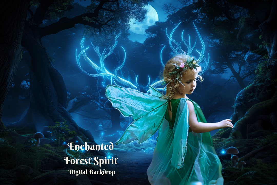Enchanted Forest Spirit Digital Backdrop Fantasy Forest Deer Spirit ...