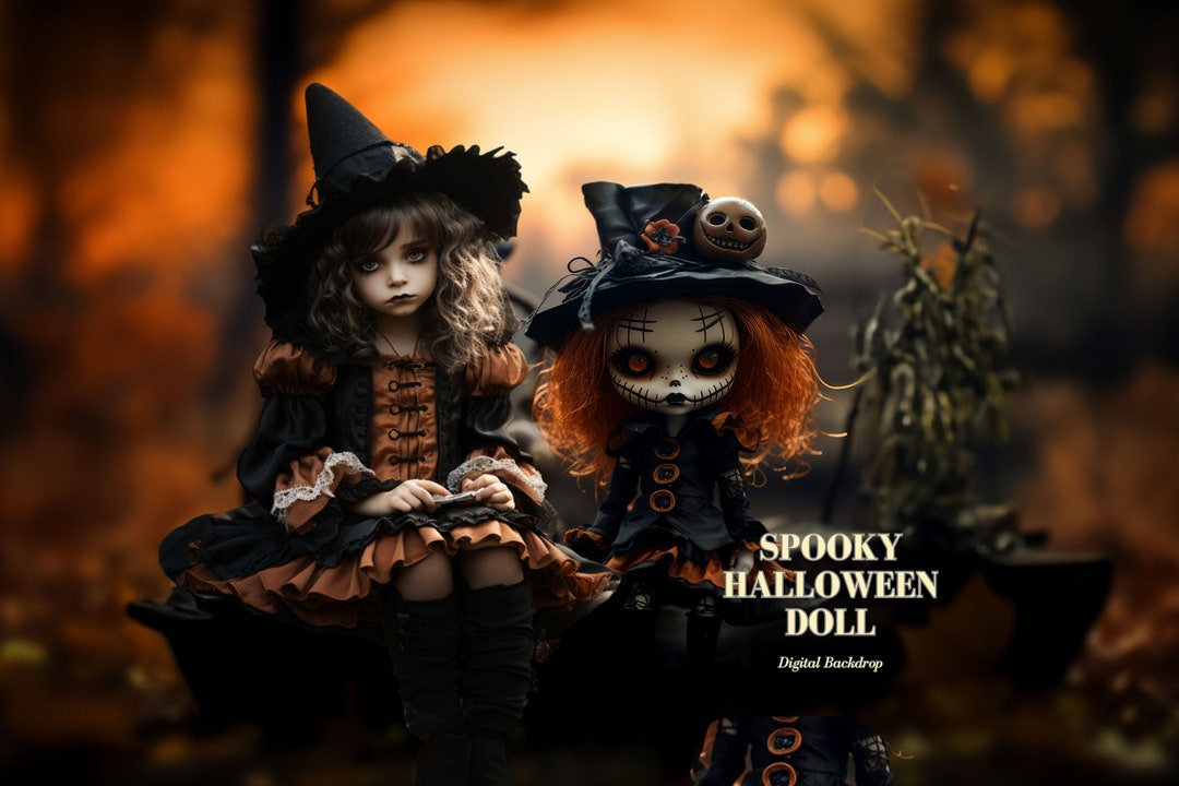 Spooky Halloween Doll Digital Backdrop Haunted Doll on a Bench ...