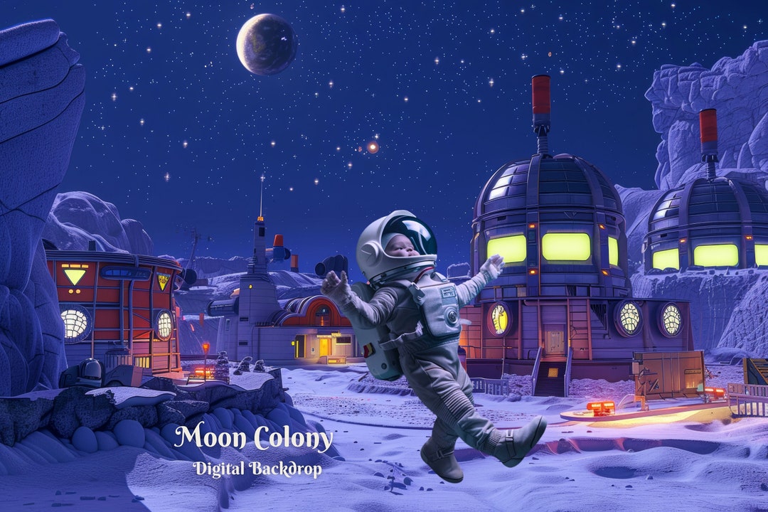 Moon Colony Digital Backdrop 3D Interplanetary Travel Digital ...