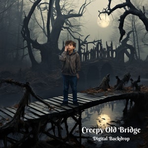 Creepy Old Bridge Digital Backdrop Spooky Photo Background Dark Broken ...