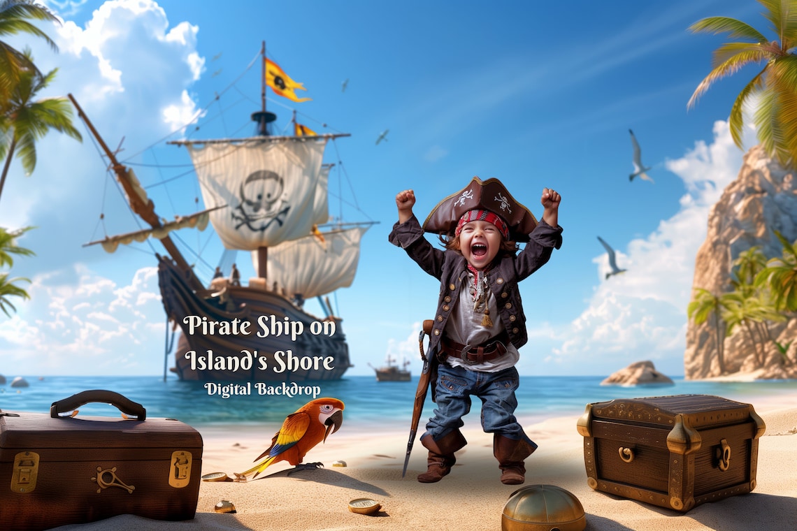 Pirates and Treasures Digital Backdrop Treasure Island Photo Background ...