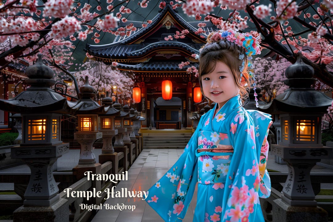 Tranquil Temple Hallway Digital Backdrop for Sacred Temple Composite ...