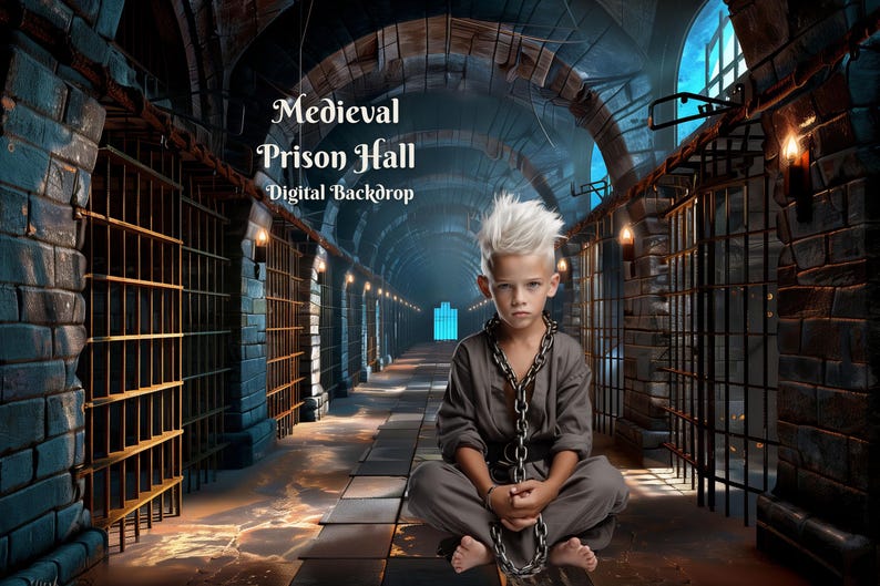Medieval Prison Hall Digital Backdrop Stone Cell Digital Background ...