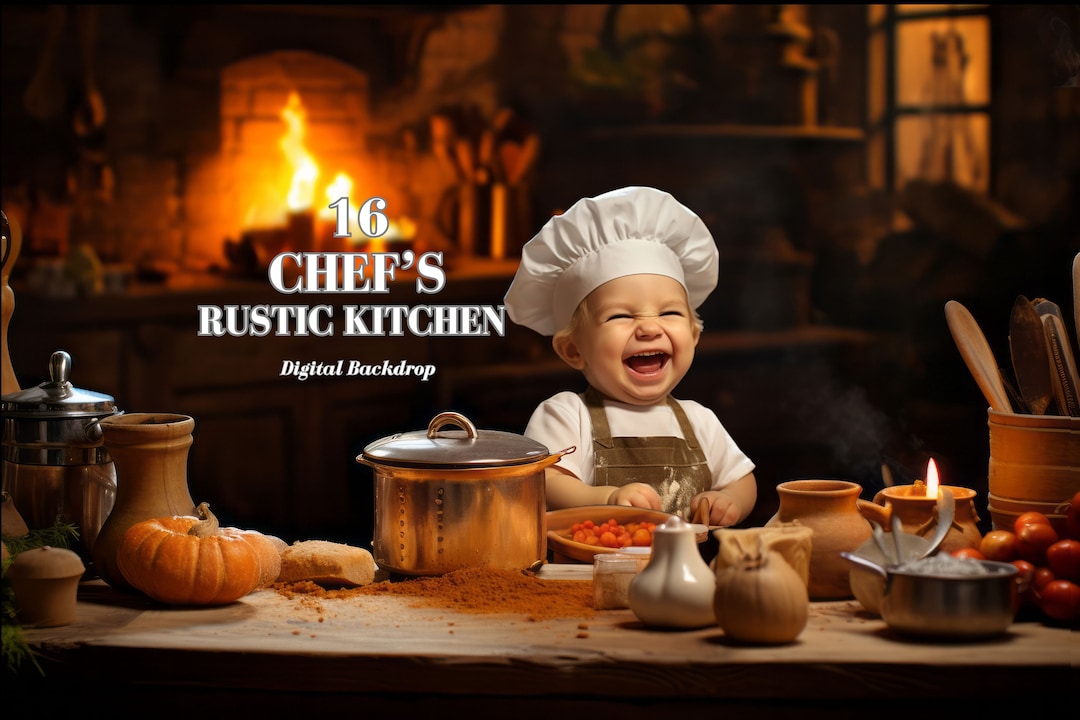 16 Little Chef's Rustic Kitchen Digital Backdrop Young Chef Photography ...