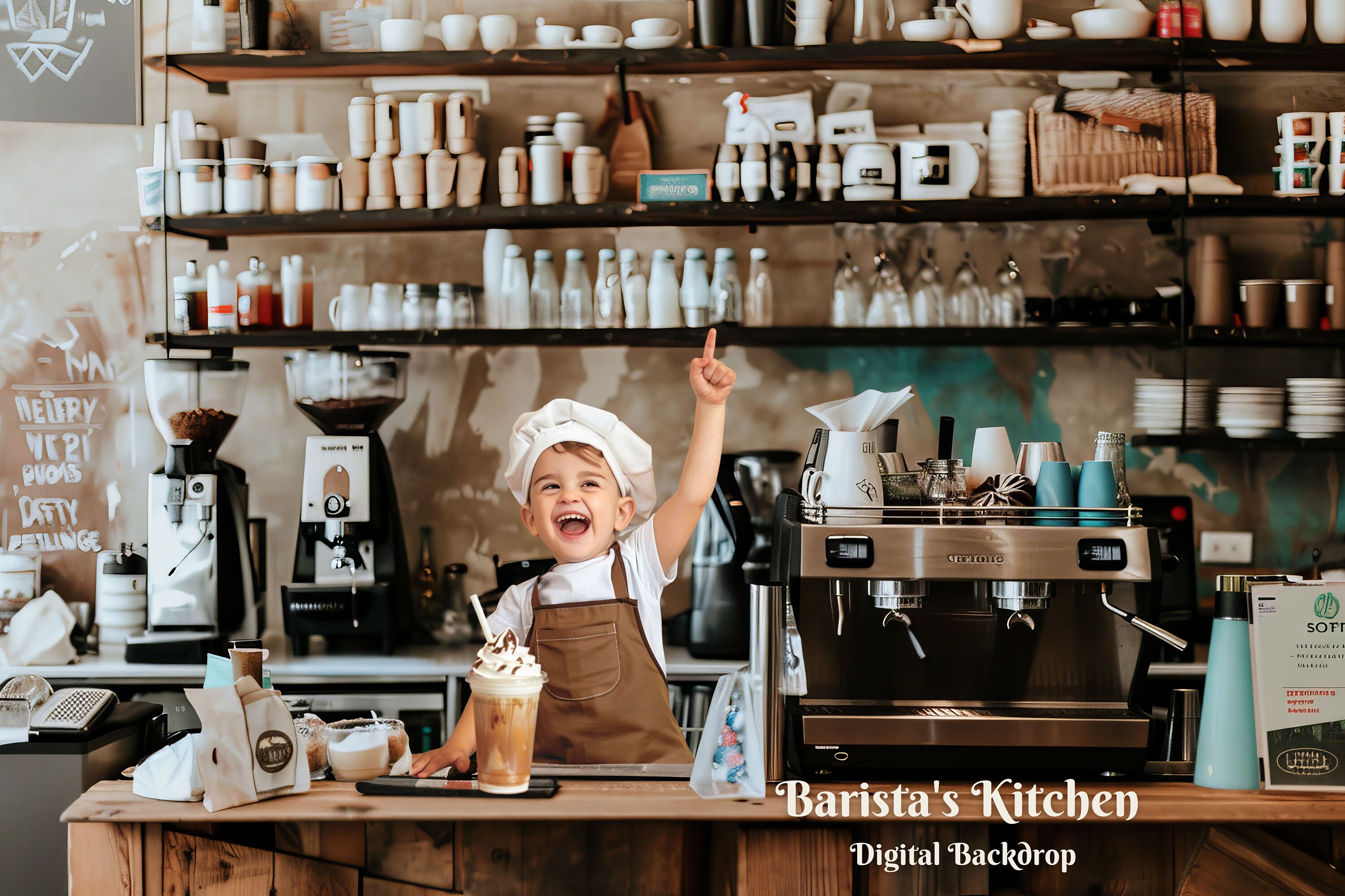 Barista's Kitchen Digital Backdrop Coffee House Photography Background ...
