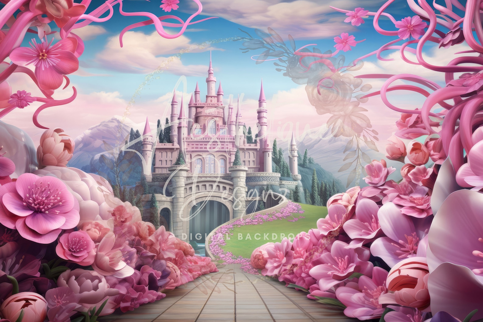 Pink Princess Castle Digital Backdrop Fairy Tale Princess - Etsy