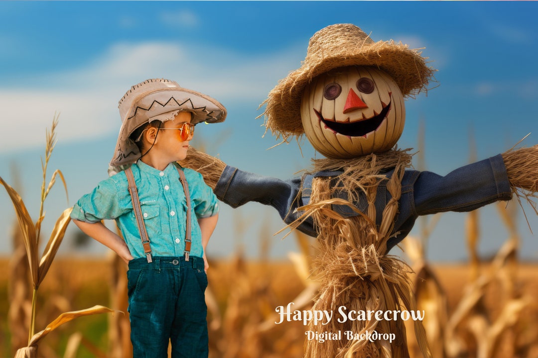 Happy Scarecrow Digital Backdrop Countryside Digital Background Wizard ...