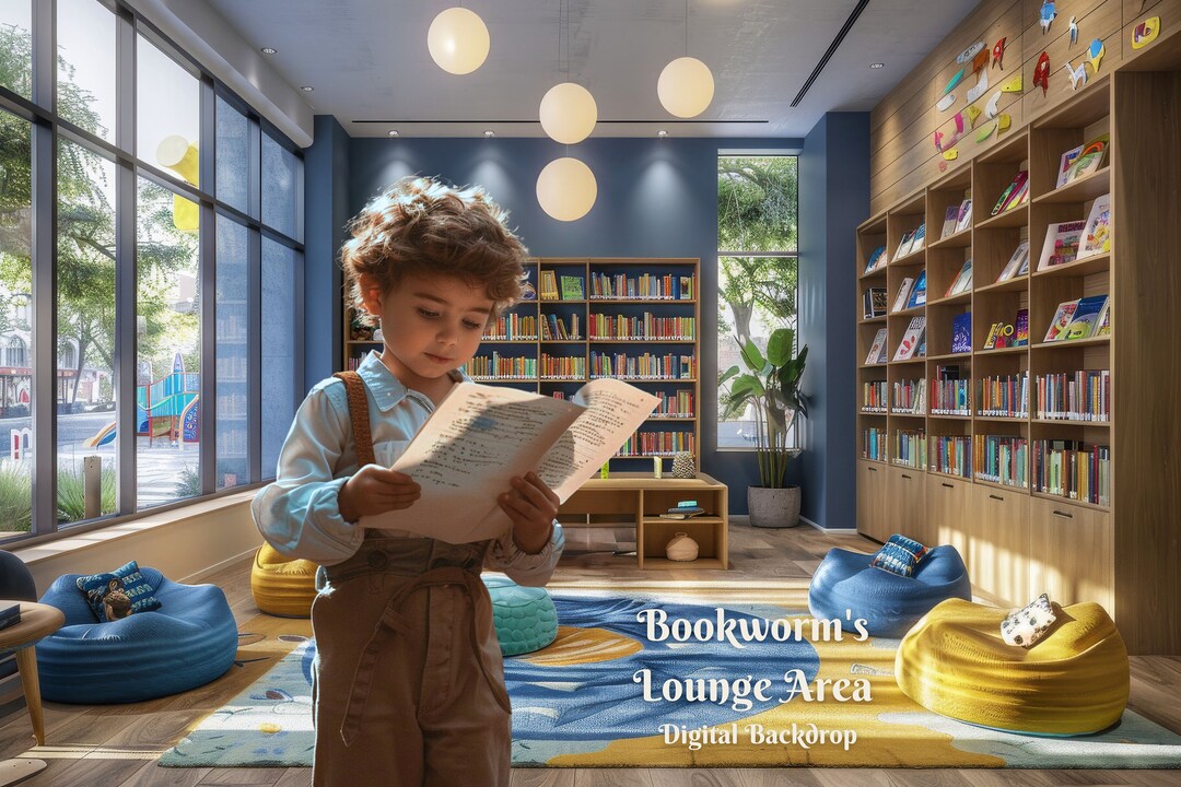Bookworm's Lounge Area Digital Backdrop Library Books Photography ...