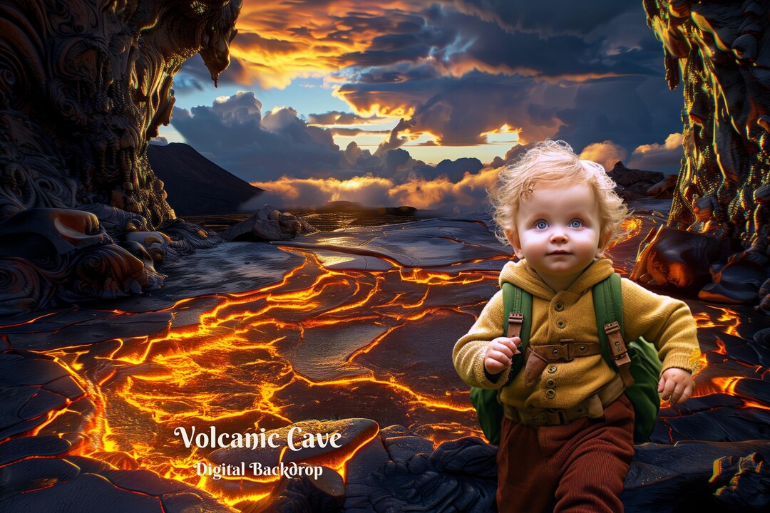 Volcanic Cave Digital Backdrop for Hot Lava Volcano Dungeon Composite ...