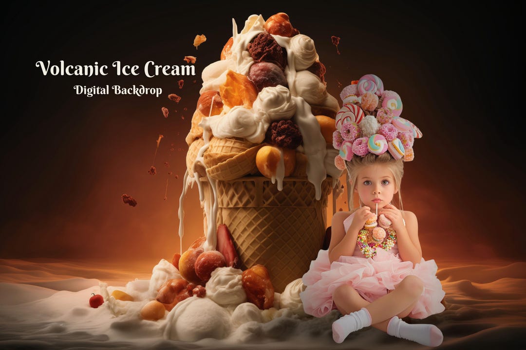 Volcanic Ice Cream Digital Backdrop Candyland Background Big Dessert ...
