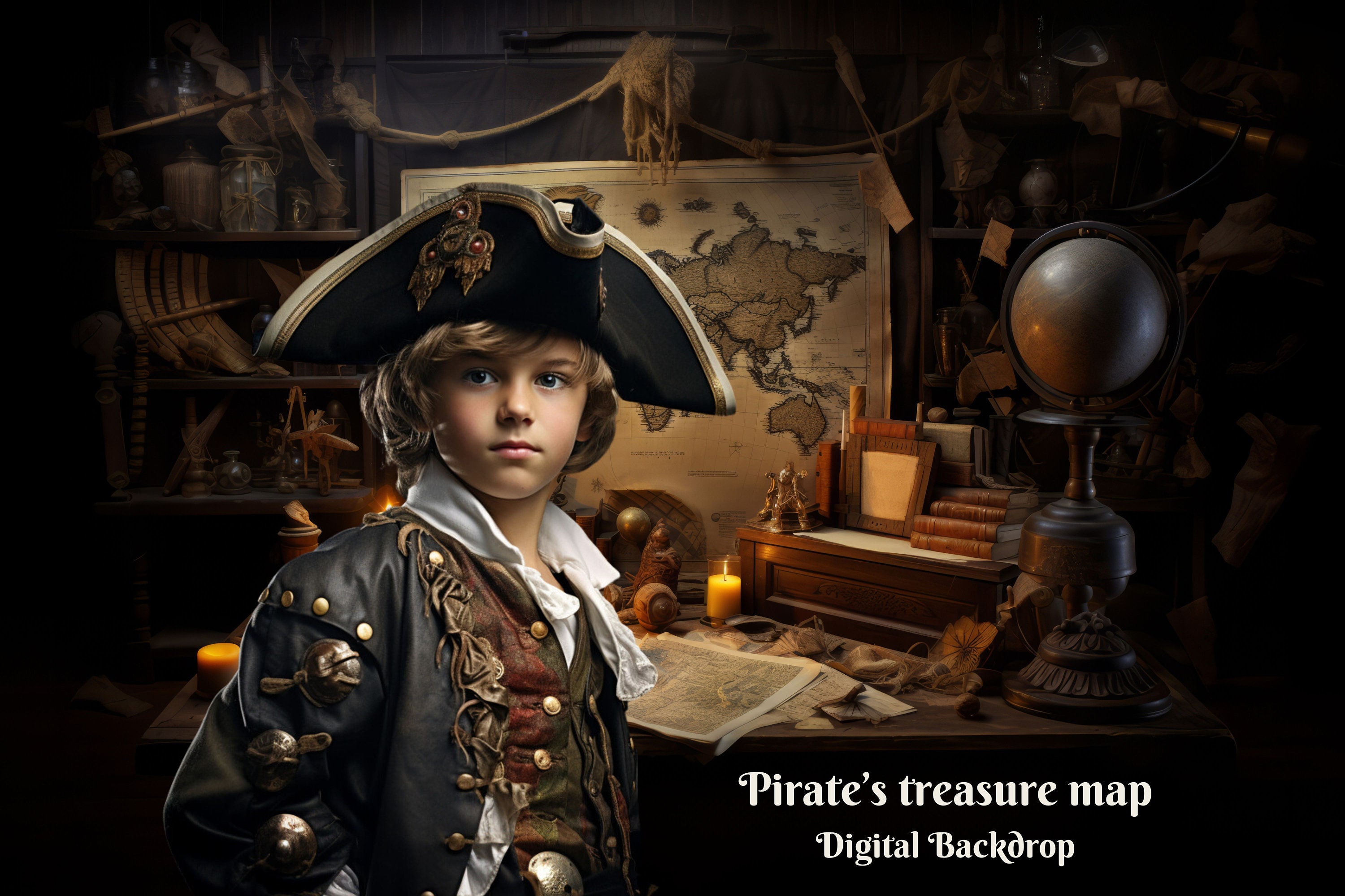 Pirate Treasure Map Digital Backdrop Pirate Room Digital Background for ...