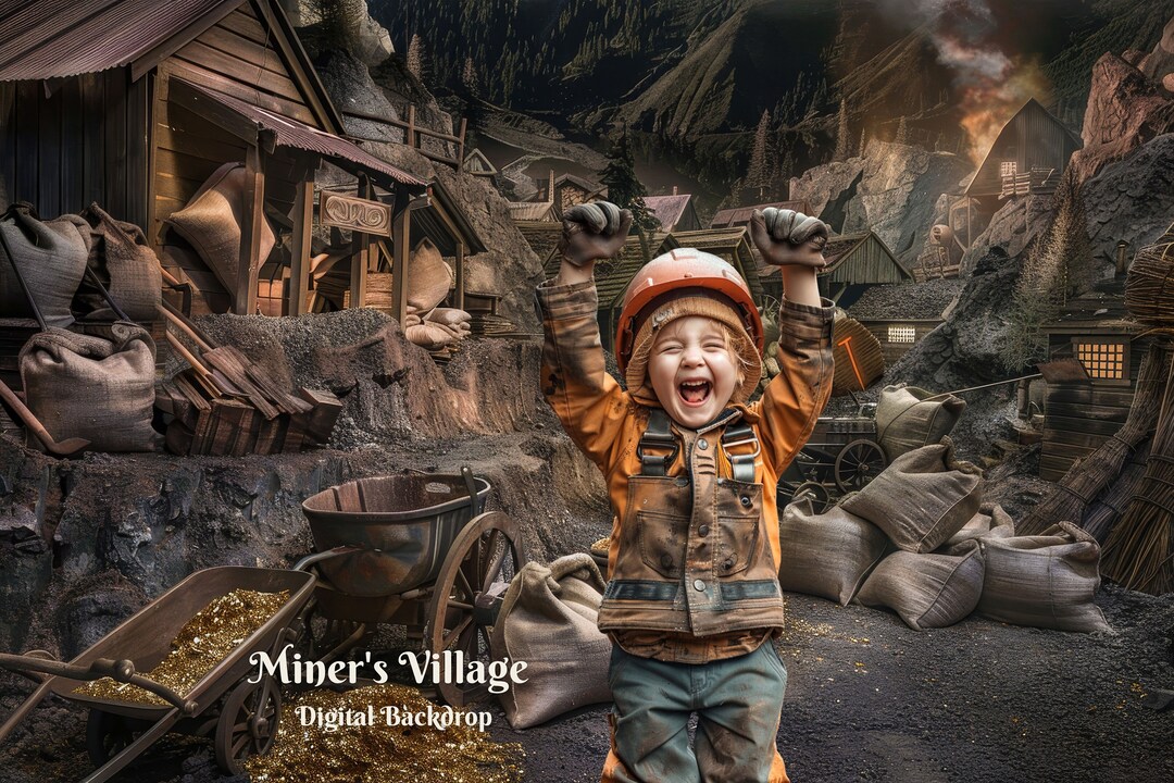 Miner's Village Digital Backdrop Gold Miner's Camp Digital Background Crystal Shards Digital ...