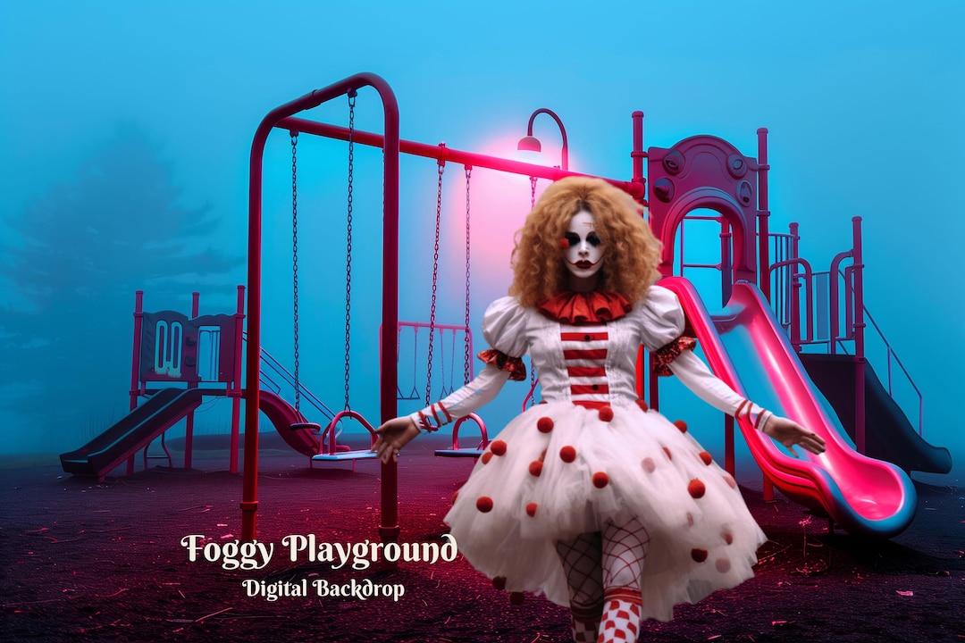Foggy Playground Digital Backdrop Creepy Play Park Photo Background for ...