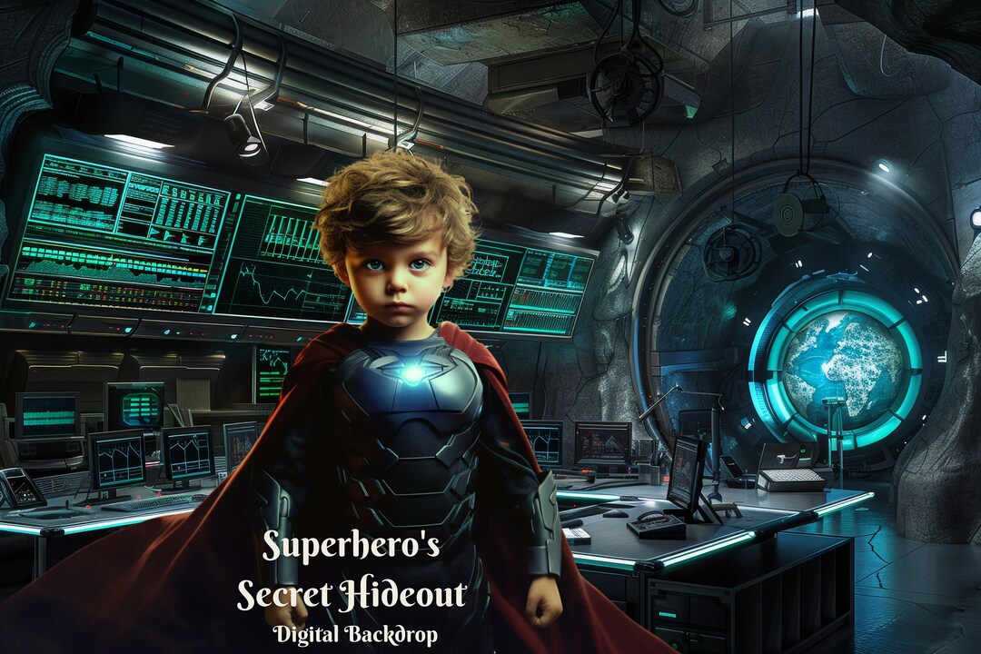 Superhero's Secret Hideout Digital Backdrop for Bunker Tech Office ...